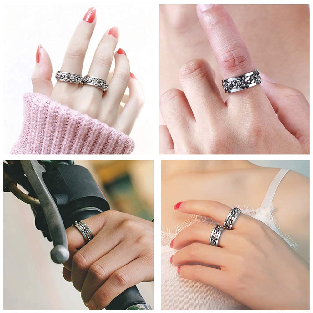 Inel fidget, inel pentru reducerea anxietatii, inel cu lant pentru ...