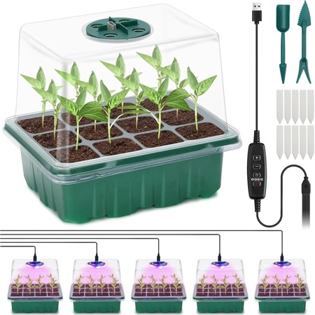 Set de germinare DOUUCO cu lumina, 5 tavite, capac inaltat, control ...