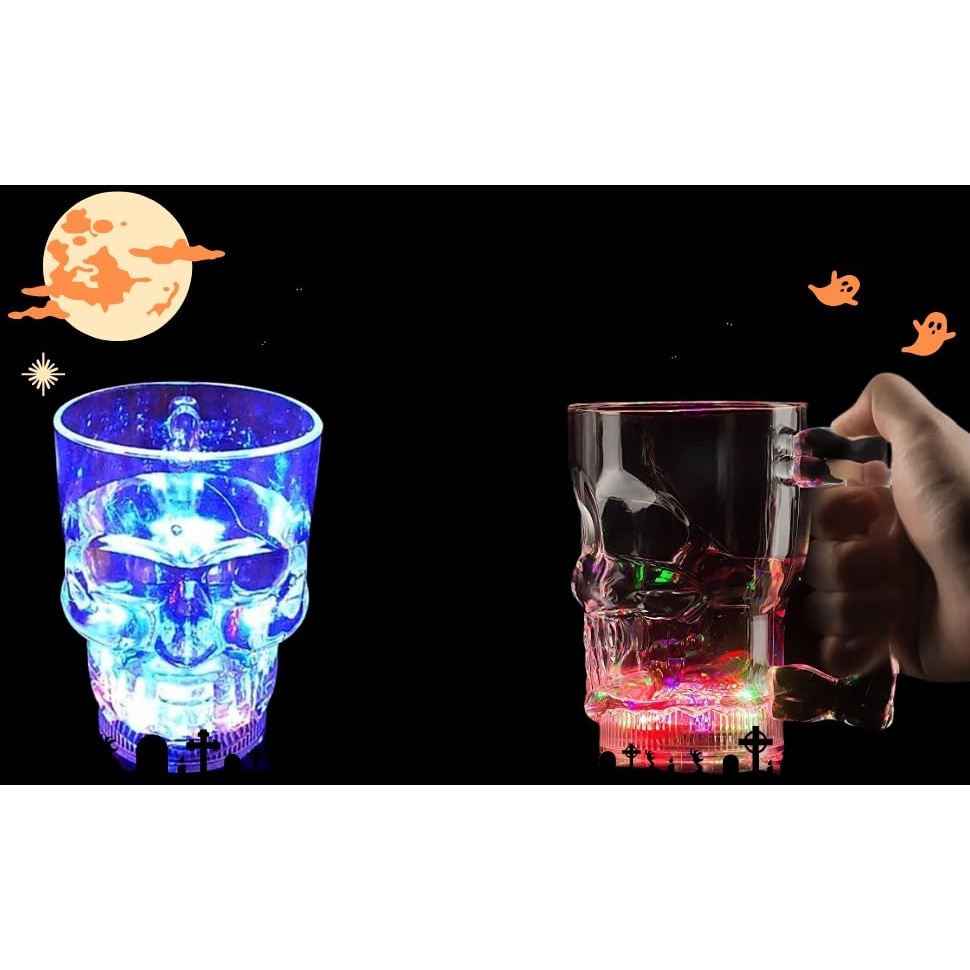 Pahare luminoase, pahare de baut din acril, 600ml, pahar craniu cu LED ...