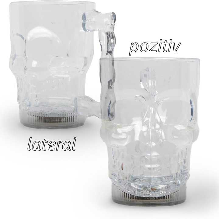 Pahare luminoase, pahare de baut din acril, 600ml, pahar craniu cu LED ...