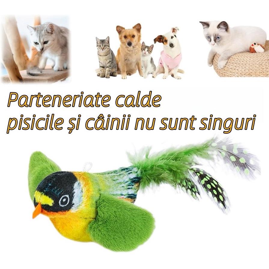 Set de 2 jucarii interactive pentru pisici, pasari cu sunete, textil ...