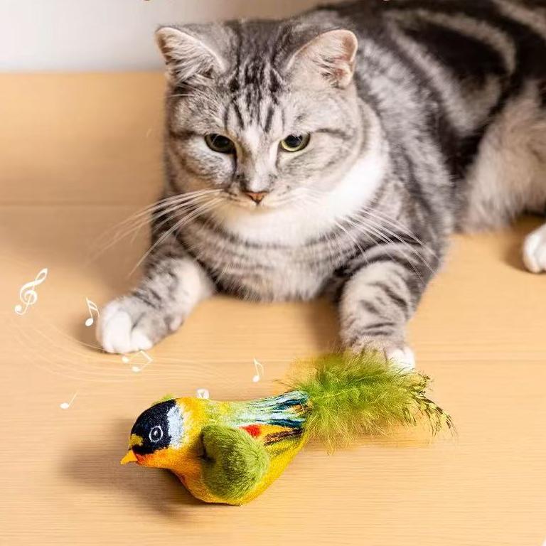 Set de 2 jucarii interactive pentru pisici, pasari cu sunete, textil ...