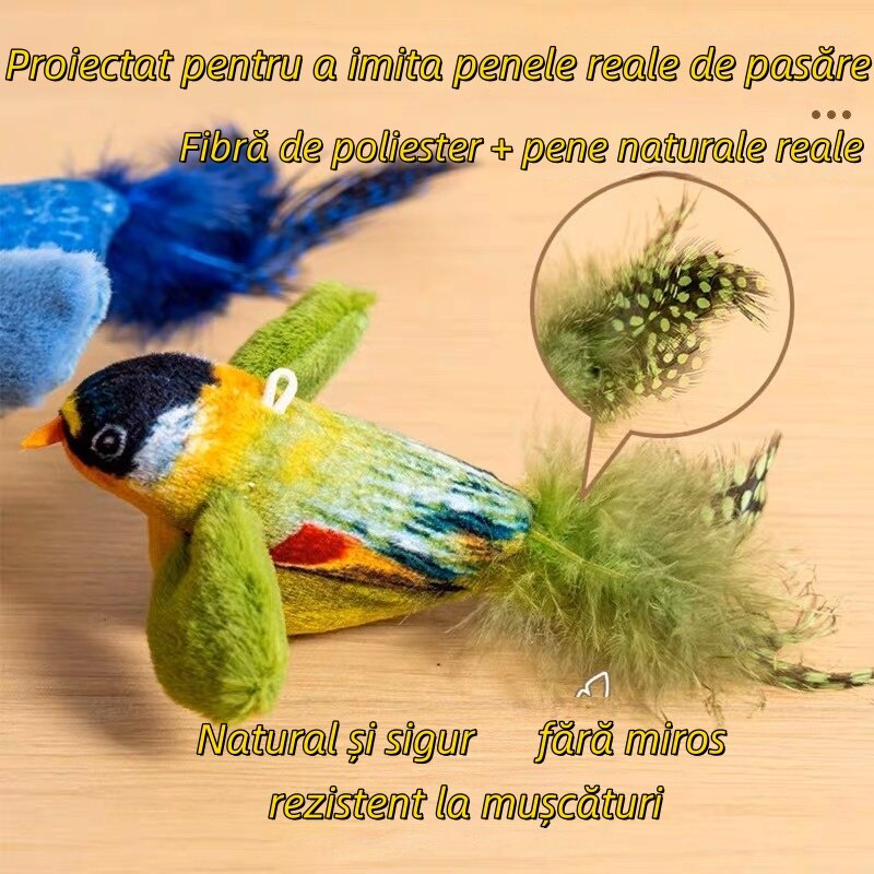 Set de 2 jucarii interactive pentru pisici, pasari cu sunete, textil ...