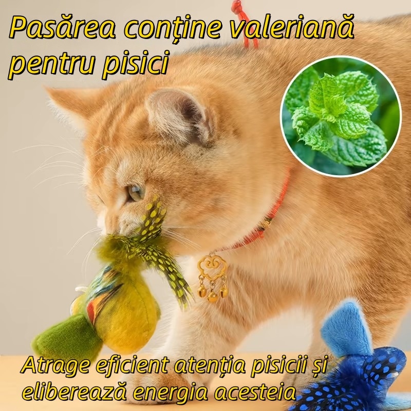 Set de 2 jucarii interactive pentru pisici, pasari cu sunete, textil ...