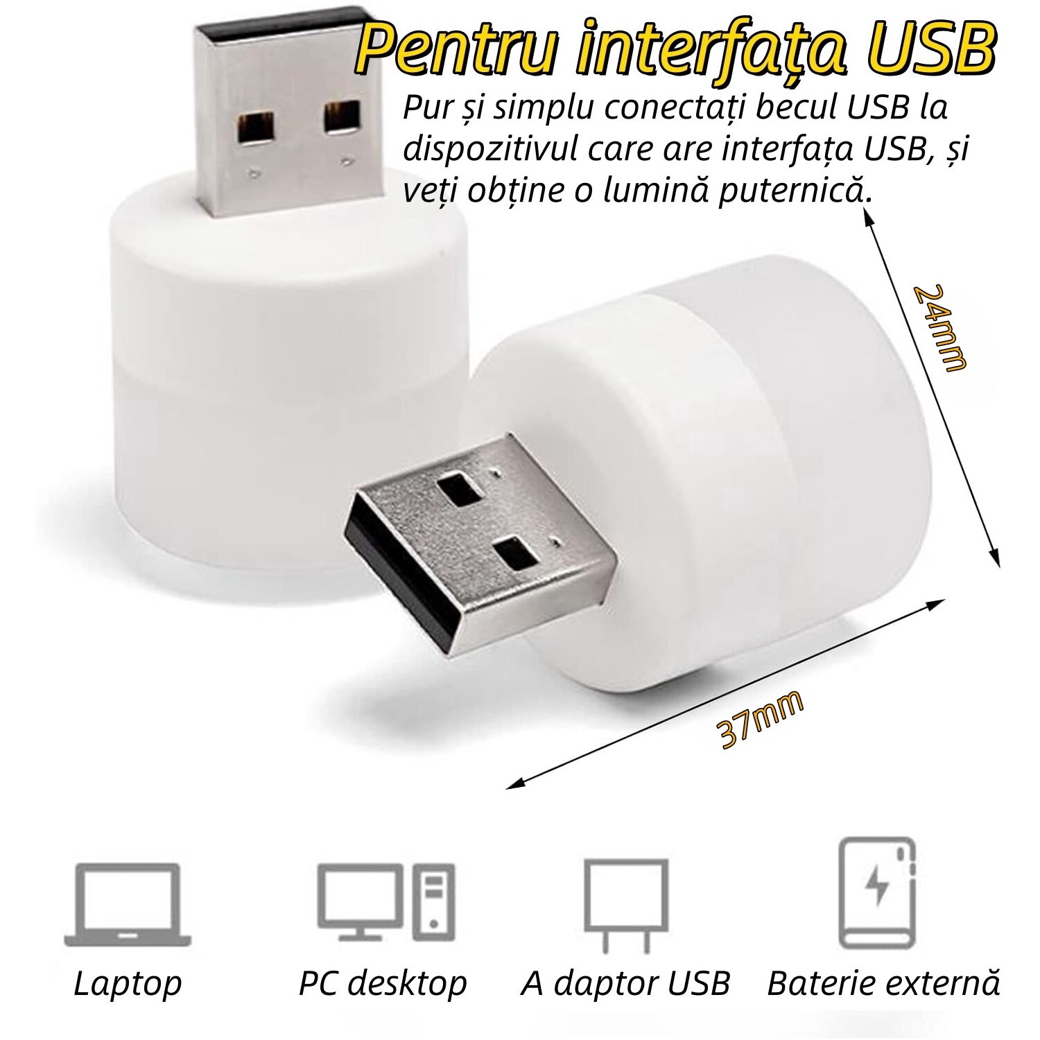 Set de 4 veioze USB, lumini nocturne mini, 3.7*2.4 cm, alb rece - eMAG.ro