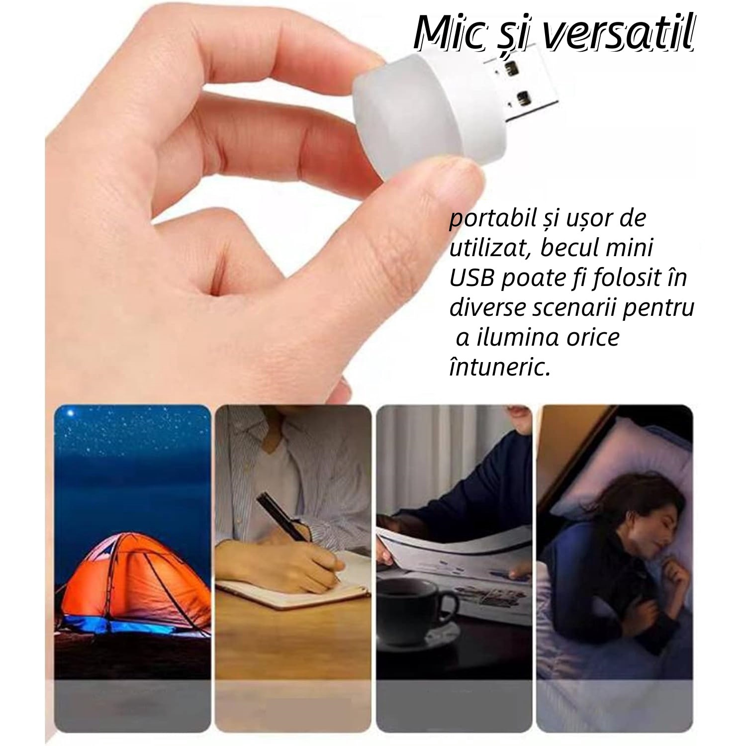 Set de 4 veioze USB, lumini nocturne mini, 3.7*2.4 cm, alb rece - eMAG.ro