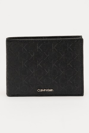 CALVIN KLEIN, Portofel din piele cu imprimeu logo, Negru - eMAG.ro