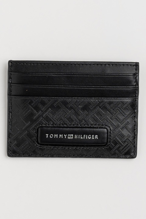 Tommy Hilfiger, Logós bőr kártyatartó, Fekete - eMAG.hu
