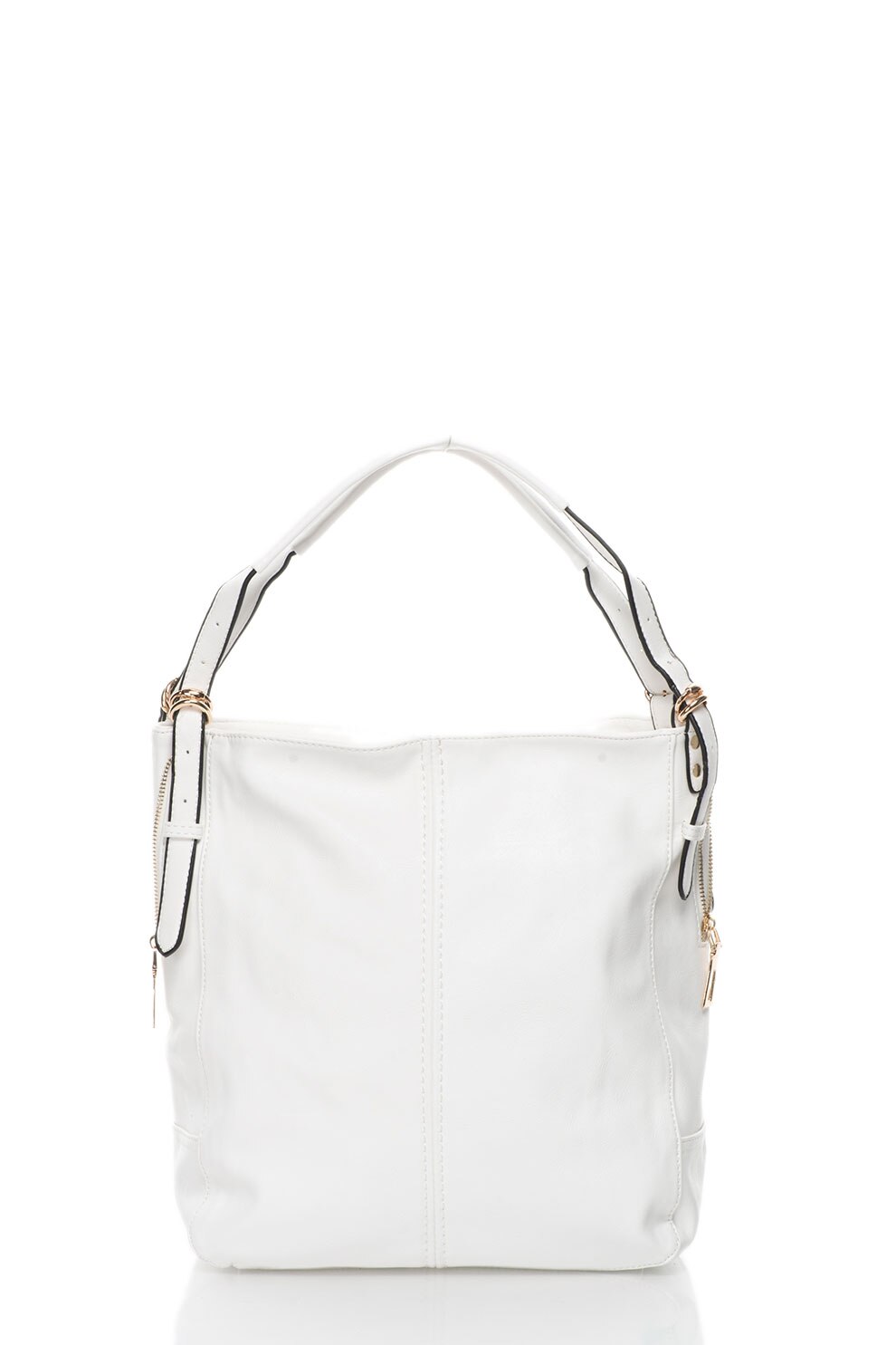 ZEE LANE, Geanta hobo de piele sintetica cu cusaturi decorative, Alb ...