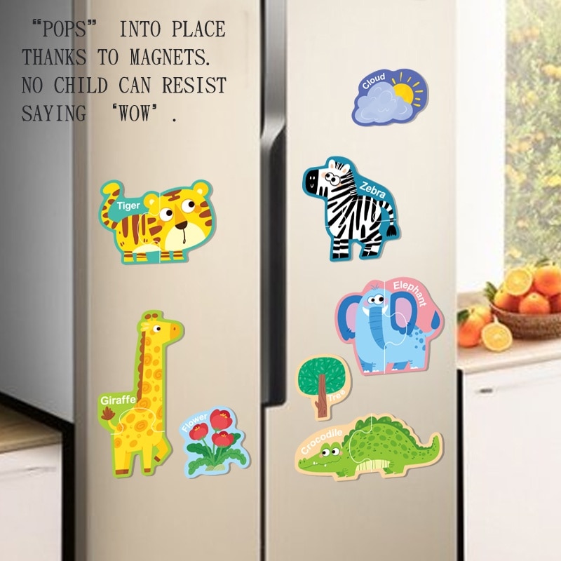 Puzzle magnetic cu animale, 13 puzzle-uri cu animale, animale colorate ...