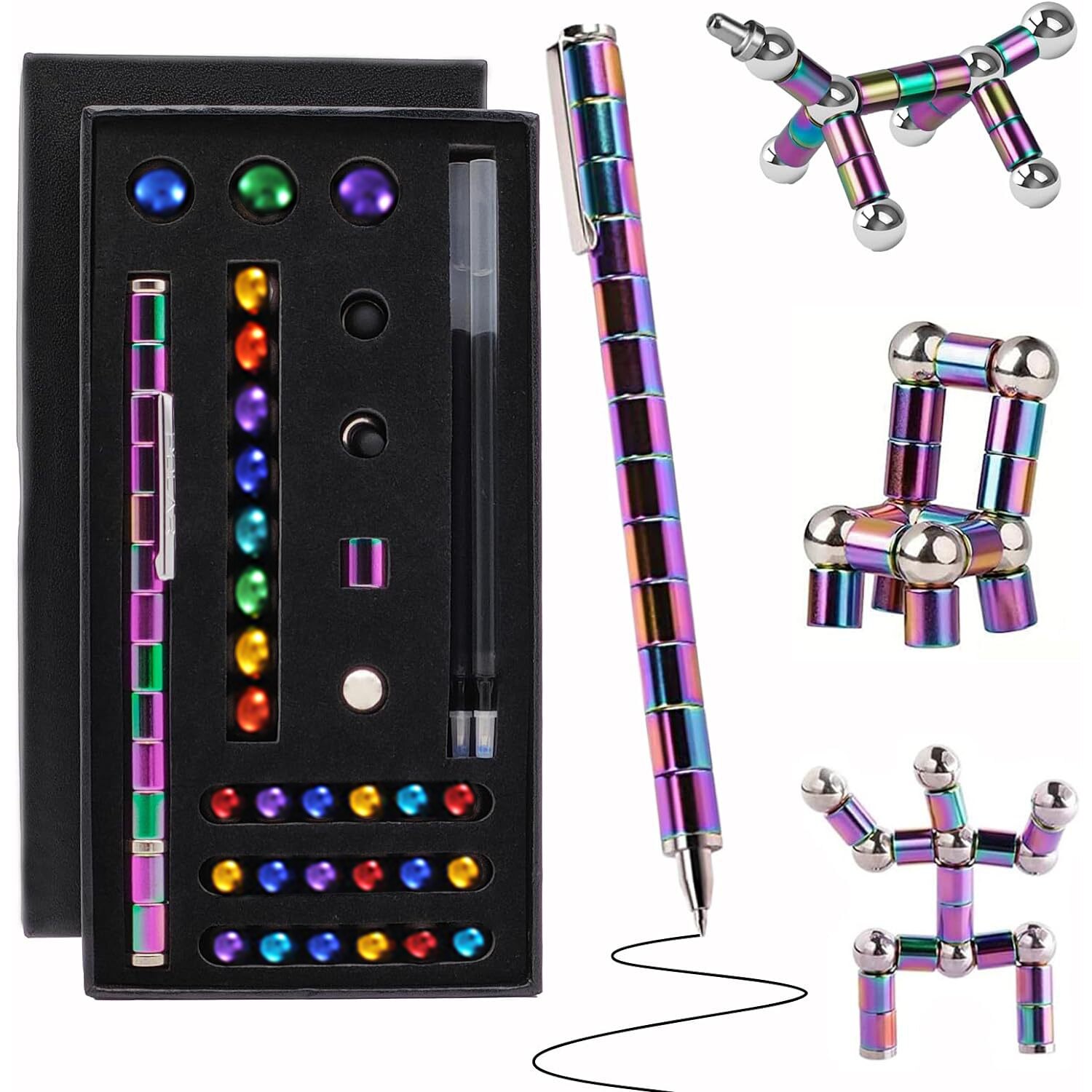 Set Pix Modular Magnetic, 30 de margele magnetice colorate, 14 inele ...