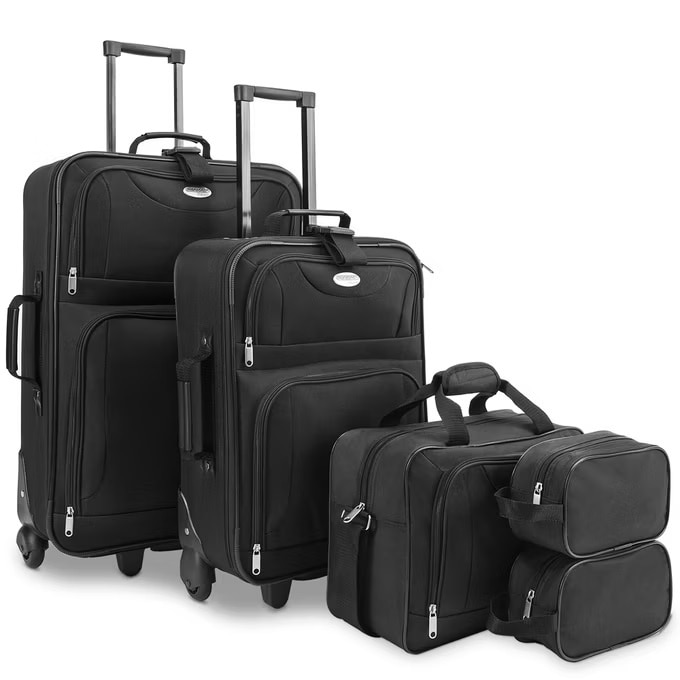 Set 5 geanti de voiaj, Monzana, 2 trolere si 3 genti, Negru - eMAG.ro