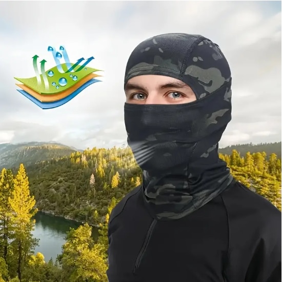 Cagula camuflaj cu fular si masca pentru fata, unisex, pentru ciclism ...