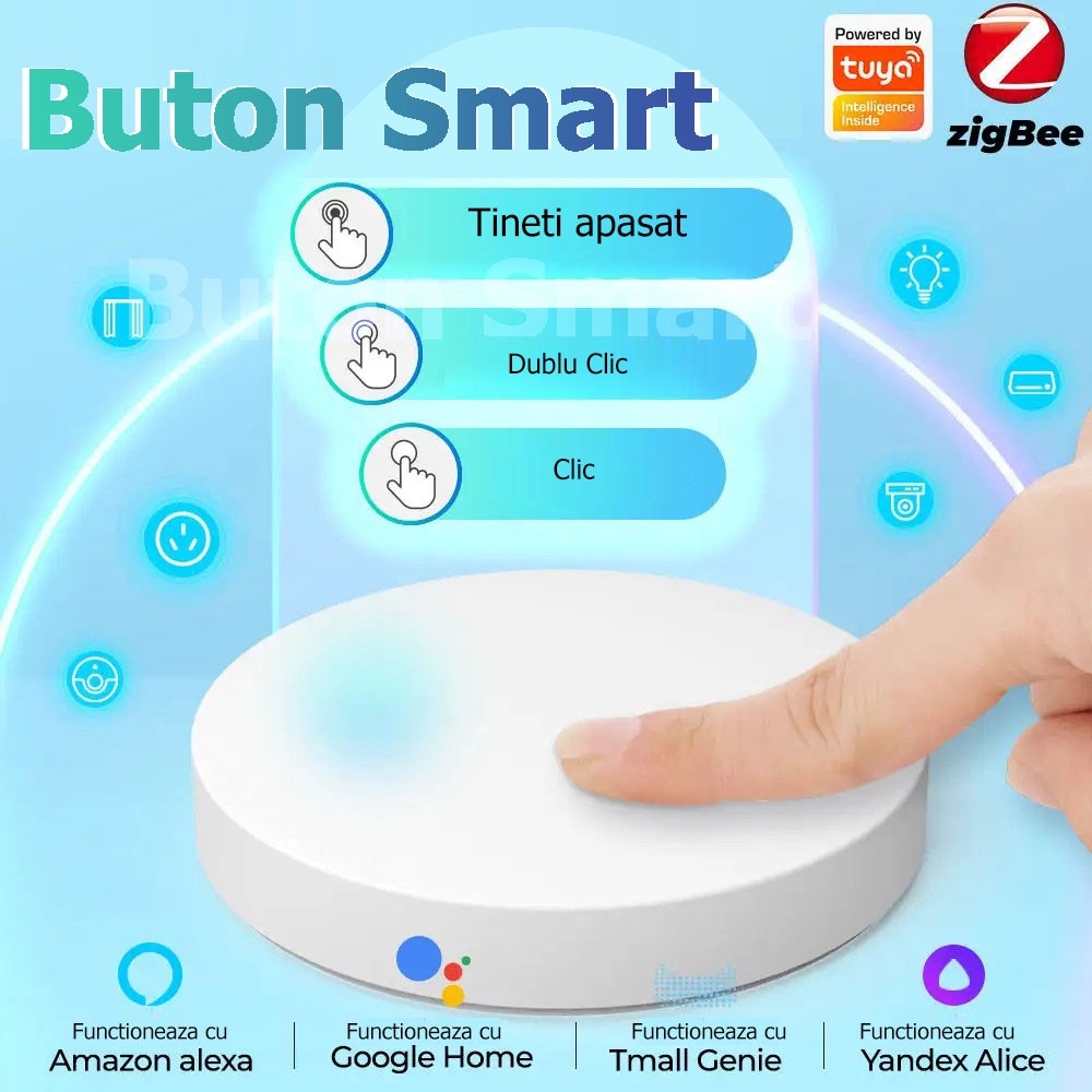 Buton Inteligent Programabil, Baterie, 3 Scenarii Tuya, Zigbee, Alb @SmartWIZ - eMAG.ro