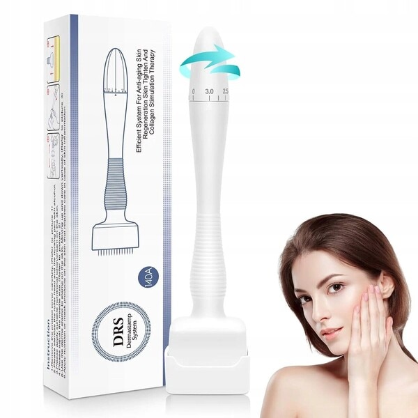 Set Dermastamp cu 140 de Ace Reglabile si Perie Exfolianta din Silicon ...