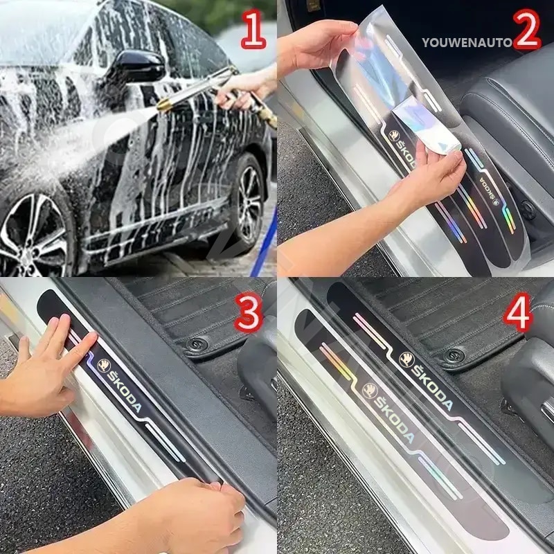 Set 4 Škoda Laser Banda de Protectii praguri usi auto, pentru Octavia ...