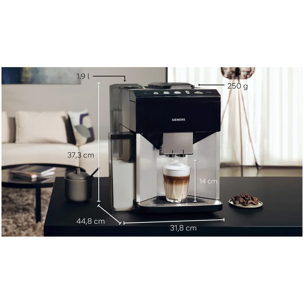 Siemens TQ513R01 automata eszpresszó kávéfőző, 1500W, 15bar, Kerámia daráló, Touch Control, 10 ...
