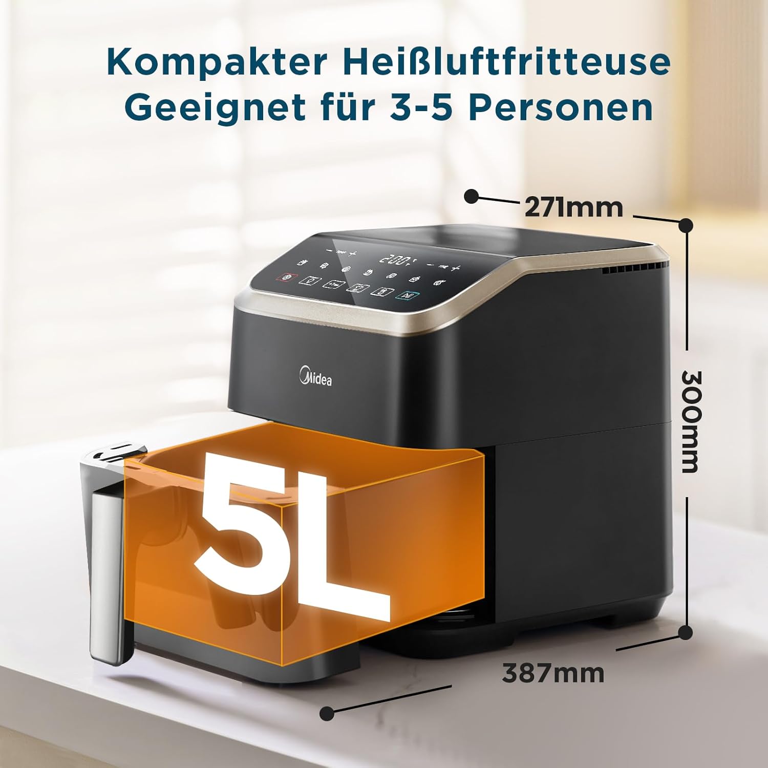 Friteuza cu aer cald Midea MAD55F8APK, capacitate de 5L, tehnologie ...