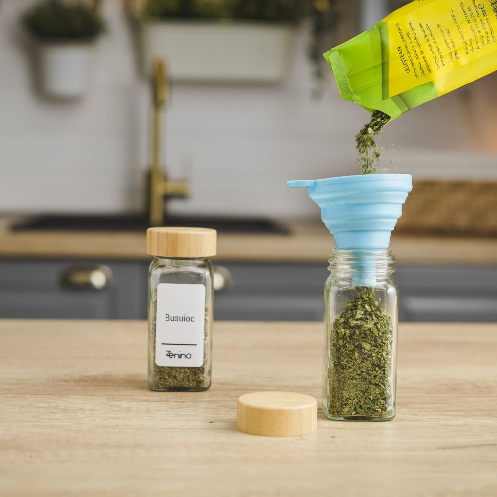 Set 12 Recipiente Condimente Zenino - Capac din Lemn de Bambus, cu ...