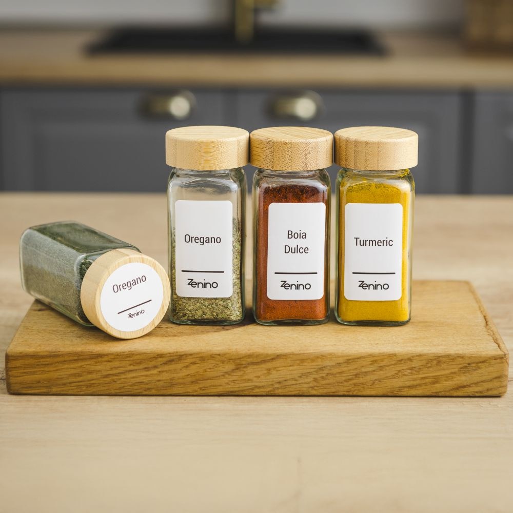 Set 24 Recipiente Condimente Zenino - Capac din Lemn de Bambus, cu ...