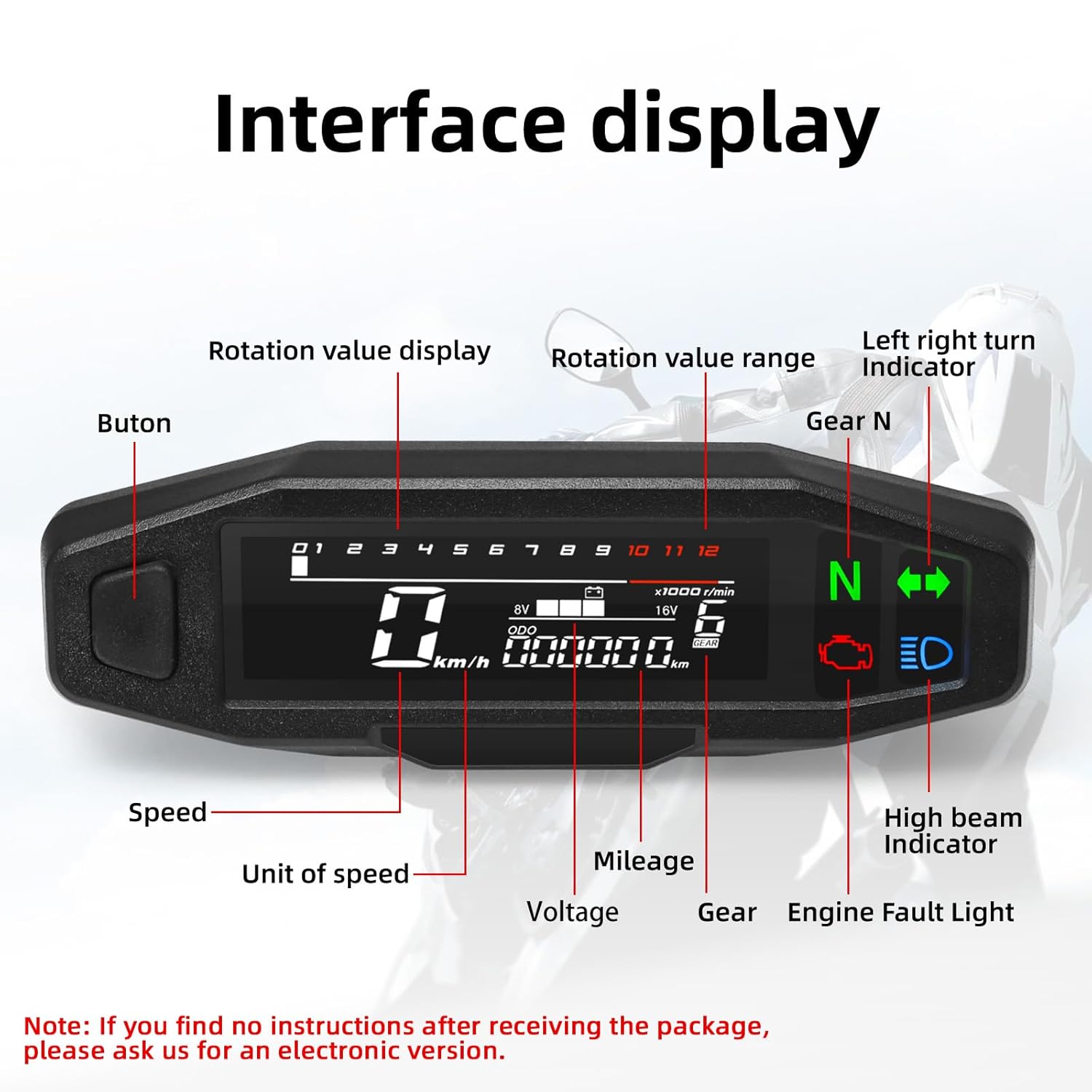 Contor LCD digital mini universal pentru motociclete, Excitat ...