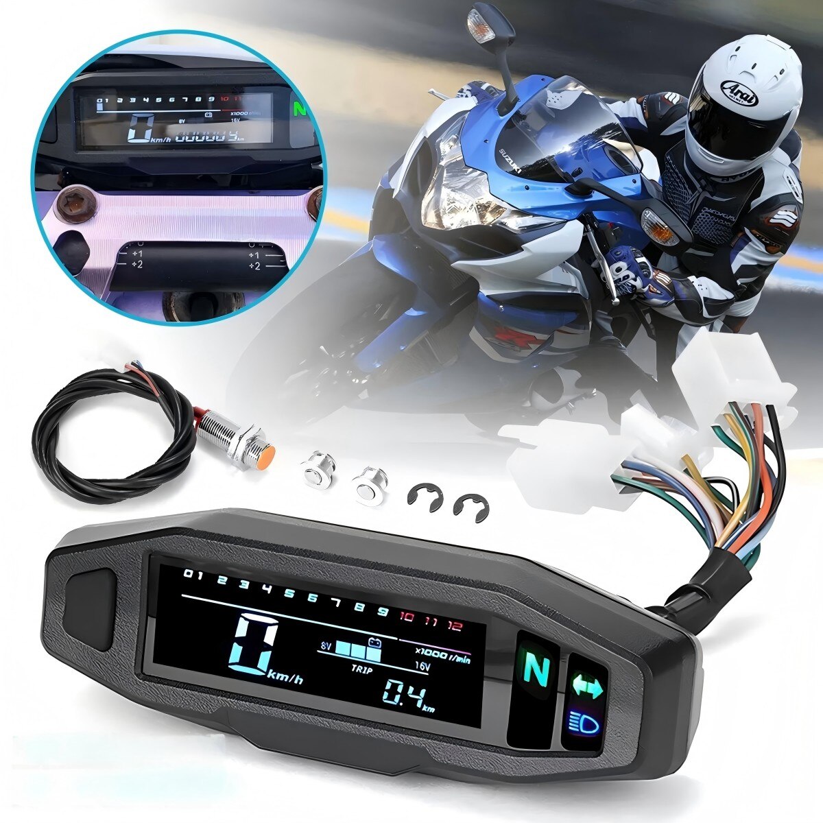 Contor LCD digital mini universal pentru motociclete, Excitat ...