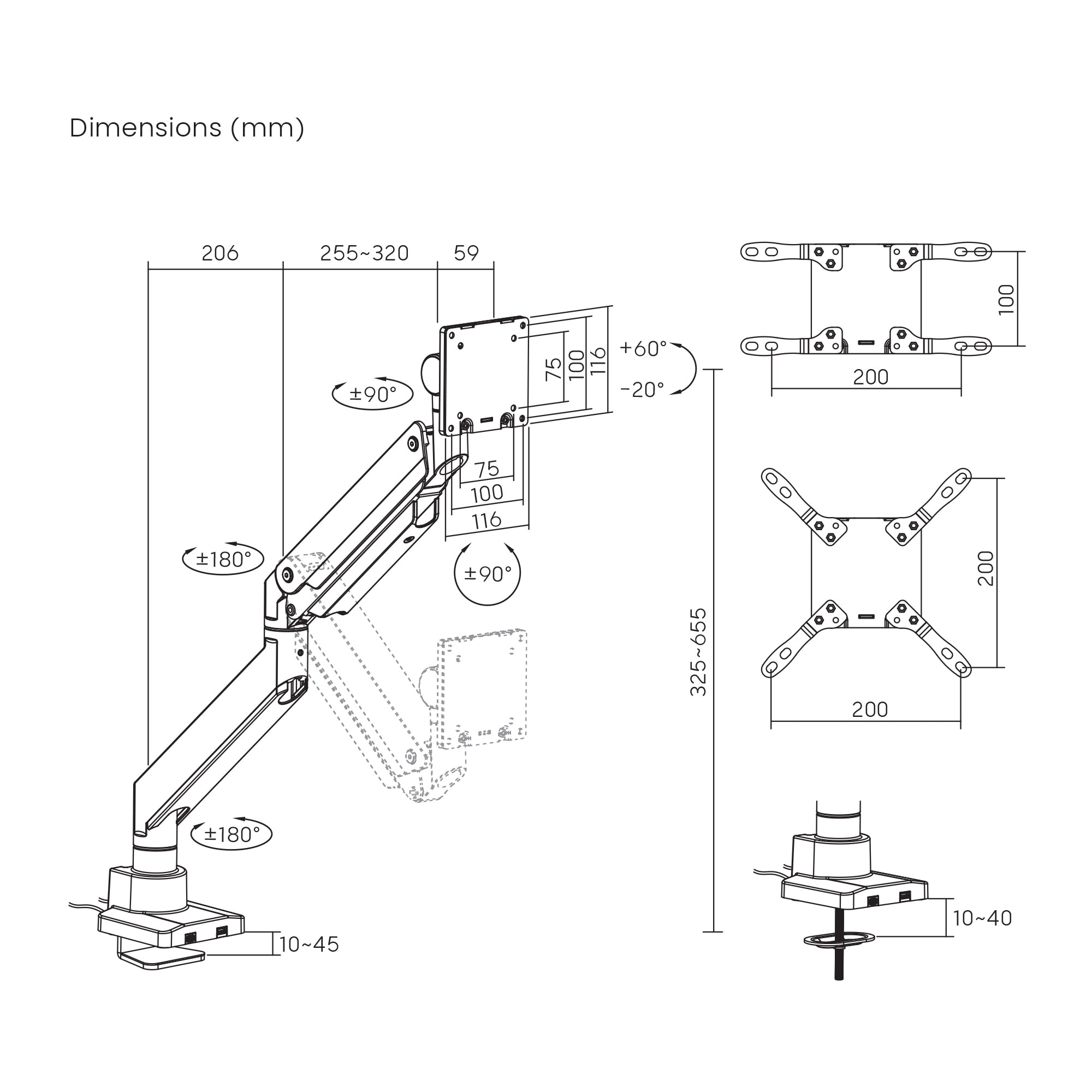 Suport monitor StableArm Super Heavy-Duty 17-57” inch, Pana la 27 kg ...
