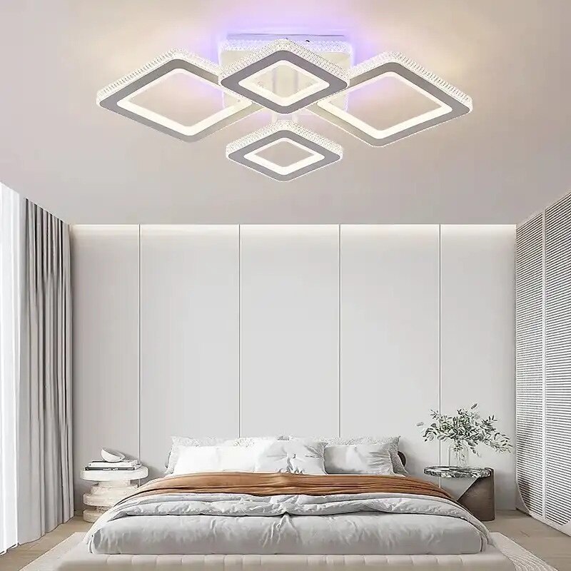 Lustra LED, telecomanda inclusa, alba, patrata, 234W, trei tipuri de ...