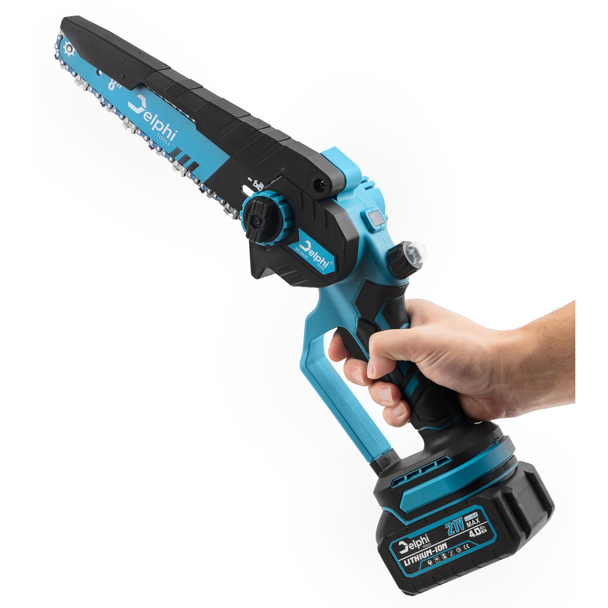 DELPHI PRO Drujba cu lant pe acumulator 21V, 8 inci, cu 2 acumulatori ...