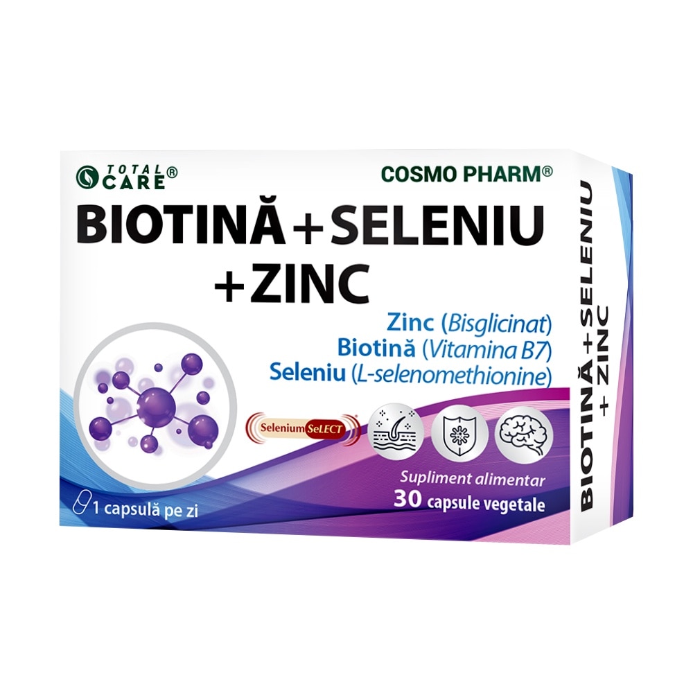 Supliment alimentar Biotina + Seleniu + Zinc Cosmo Pharm, 30 capsule vegetal - eMAG.ro