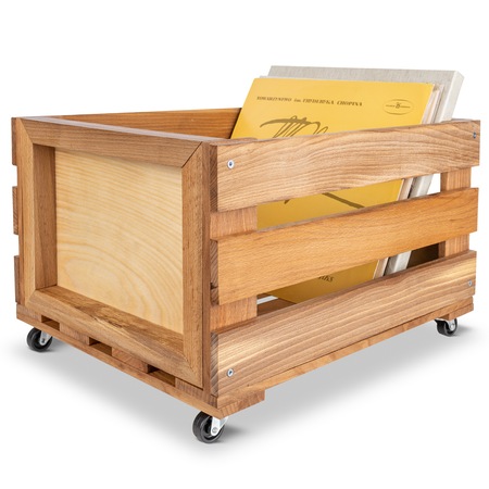 Cutie pentru viniluri cu roti, Creative Deco, 46 x 36 x 29 cm, Pentru ...