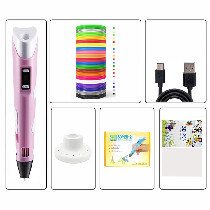 Creion 3D pentru copii, Set Creativ cu 110 metri filament PLA, Creion ...