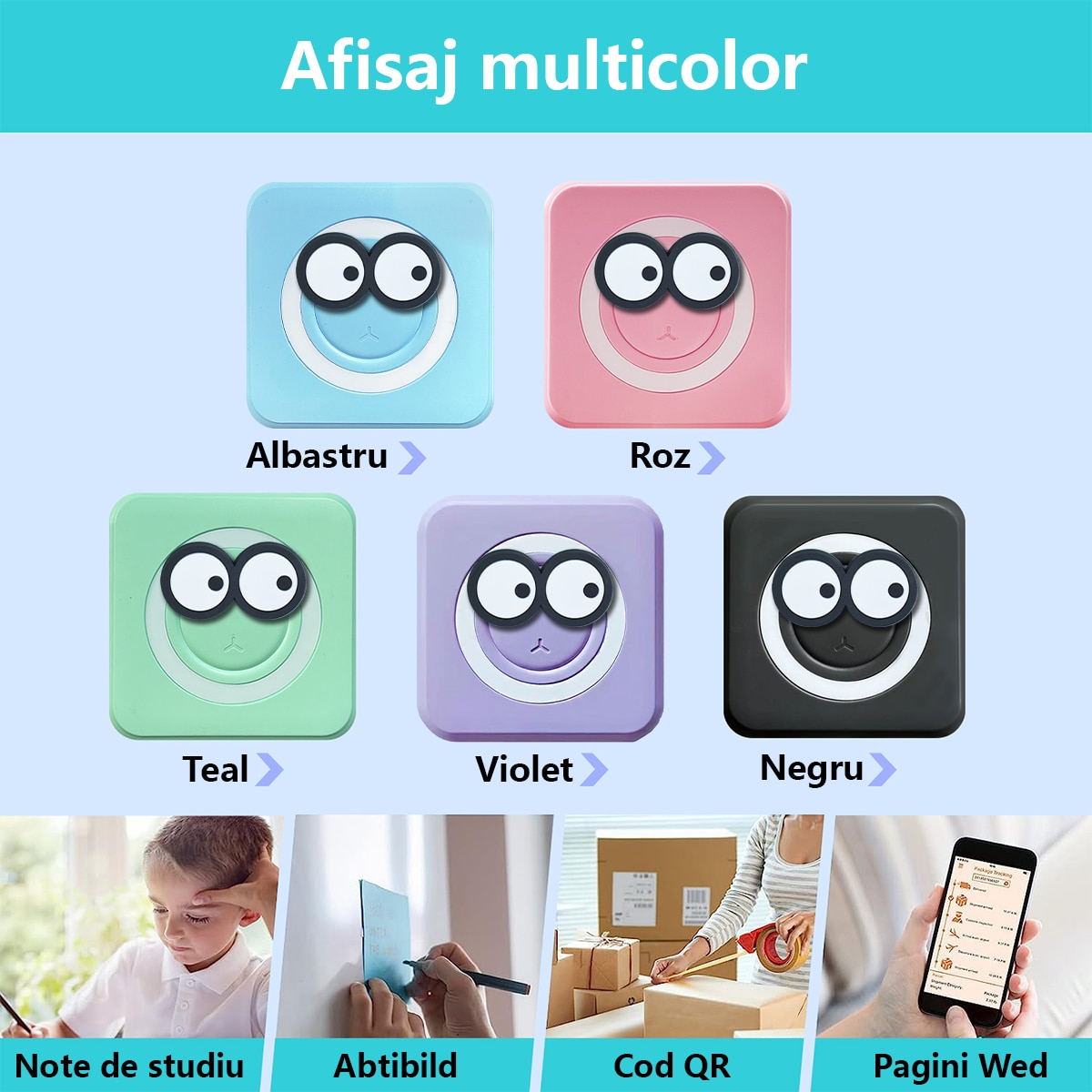 Kit mini imprimanta termica, Bolongking, Bluetooth, compatibil iOS ...