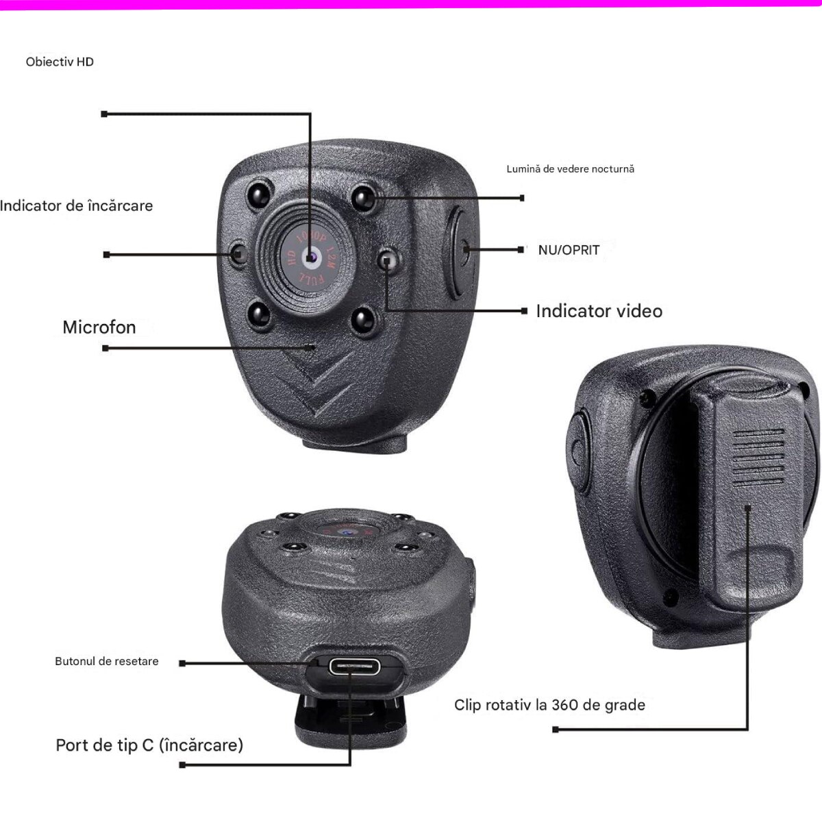 Camera video sport, camera HD fara fir 1080P, portabila, clip rotativ ...