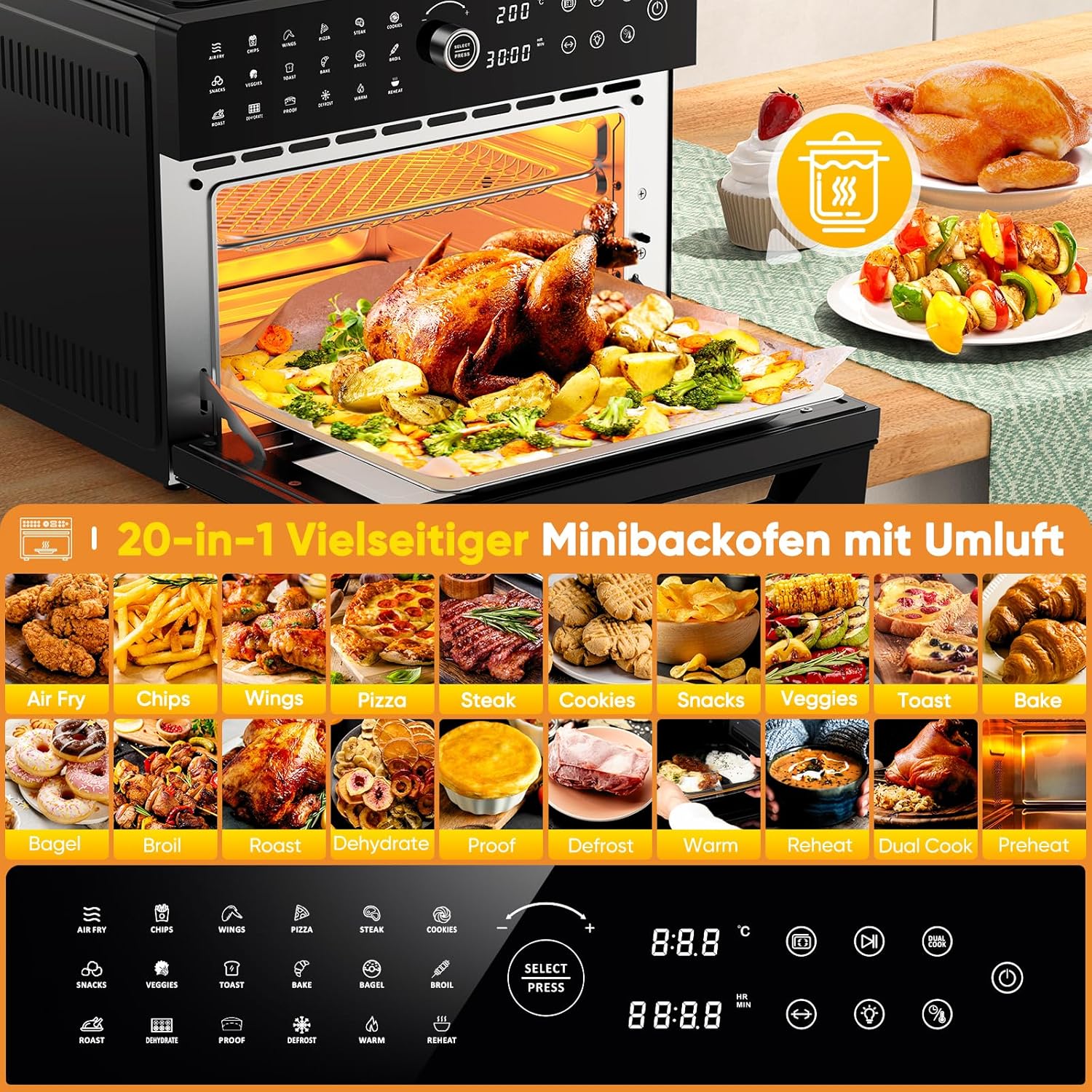 Friteuza cu aer cald Cookwise AFO-17D-RC3 de 30 L Mini cuptor cu ecran ...
