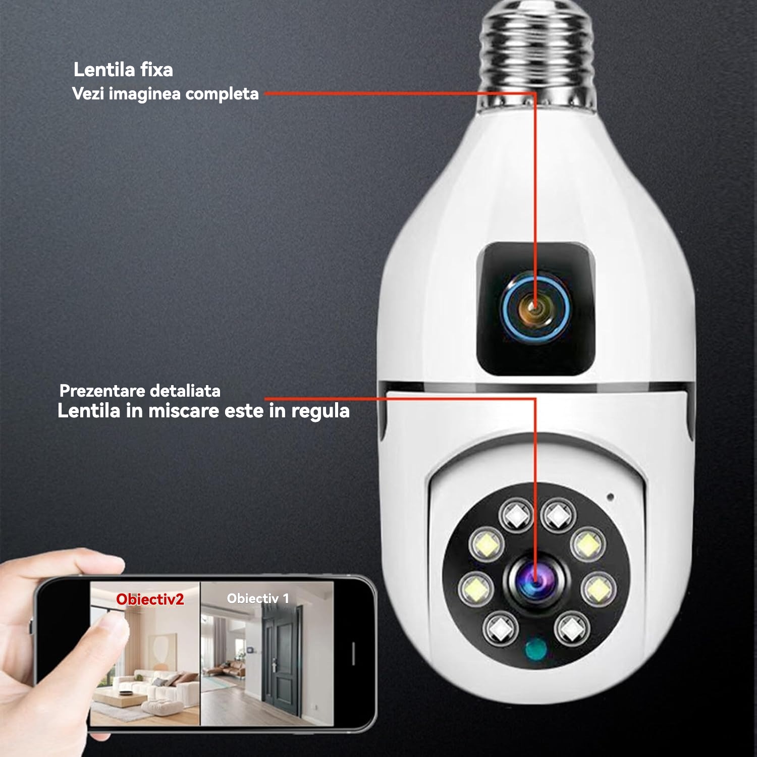 Camera inteligenta cu lentile duble, 5MP, v380, exterior/interior, HD ...