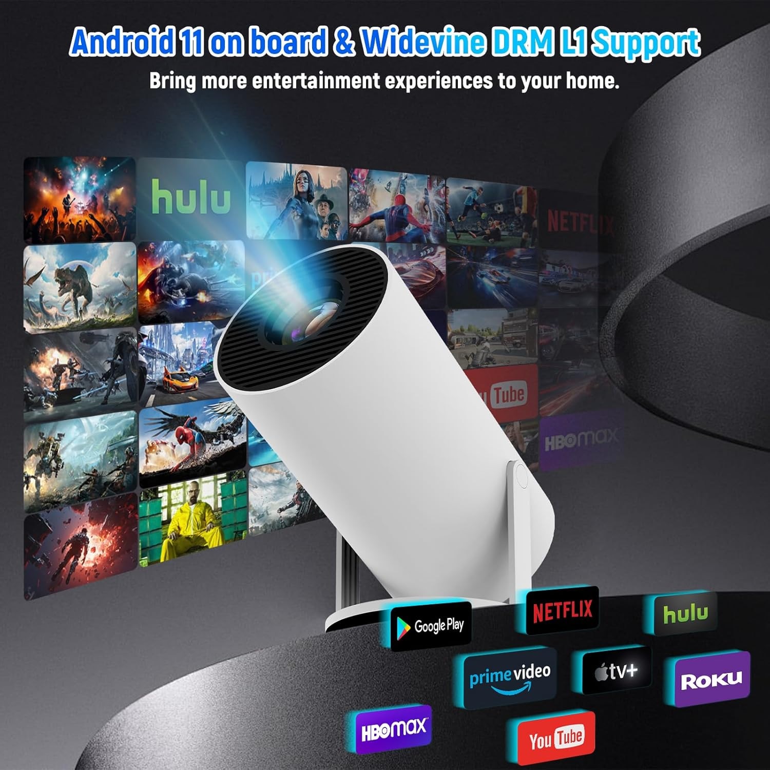 Смарт преносим видео проектор HY300, with WiFi 6 and Bluetooth 5.0 ...