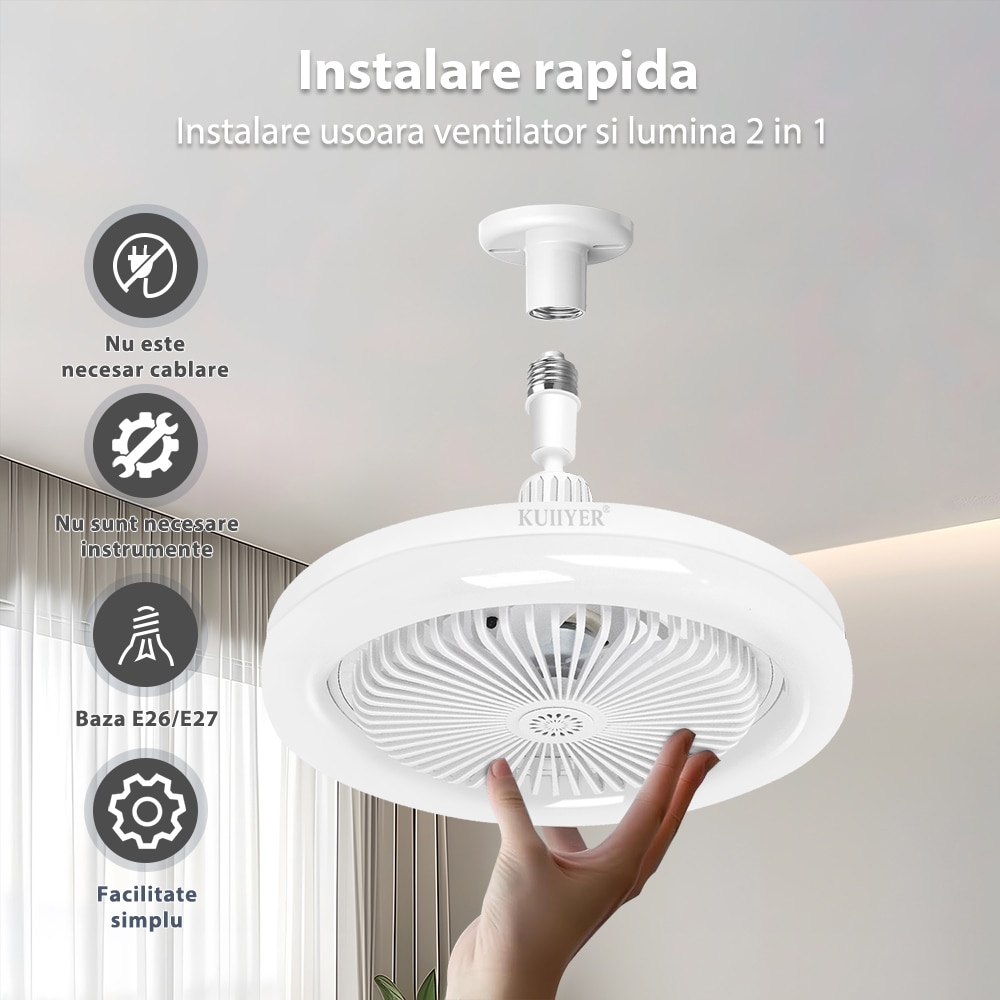 Ventilator de tavan iluminat cu LED, multifunctional, baza pentru lampa ...