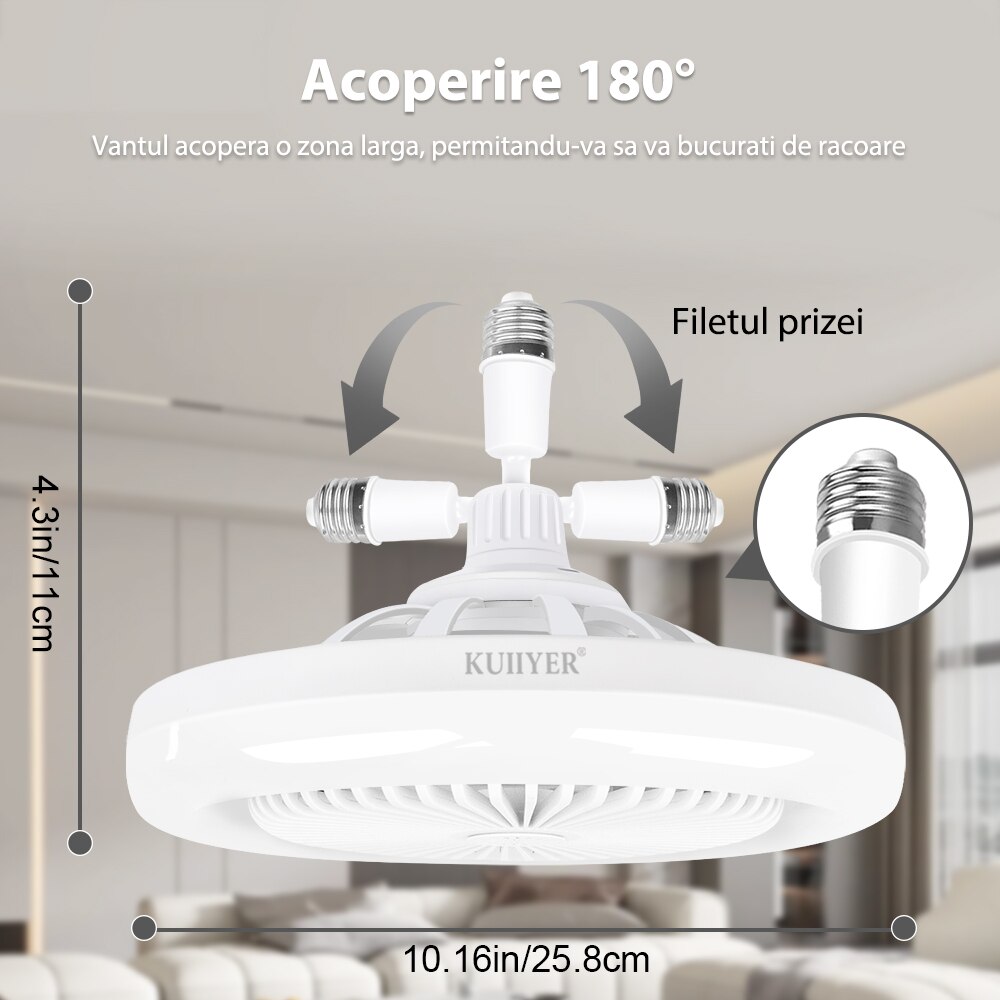 Ventilator de tavan iluminat cu LED, multifunctional, baza pentru lampa ...