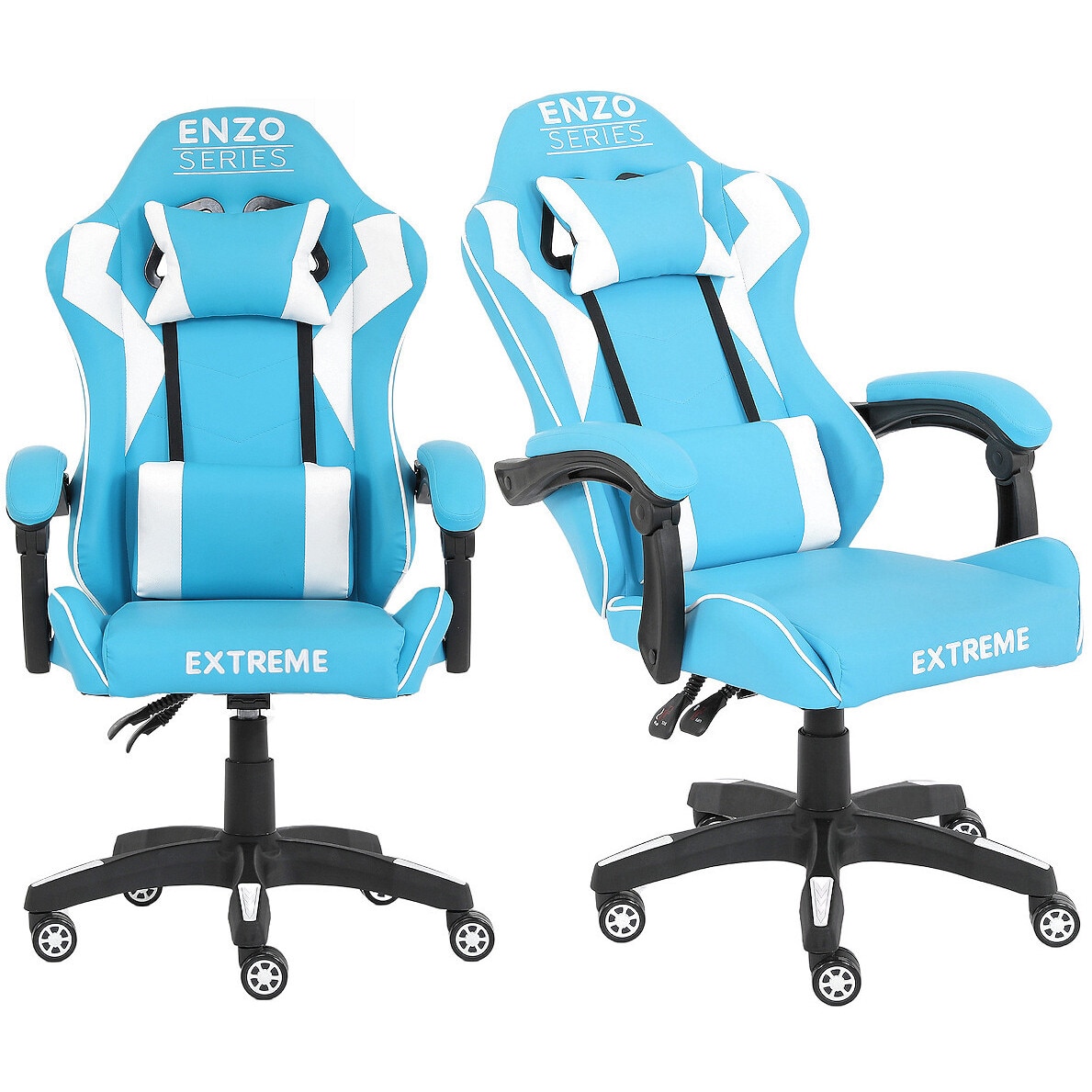 Scaun Gaming pentru Jucatori EXTREME ENZO Light Blue cu Reglare Lina a ...