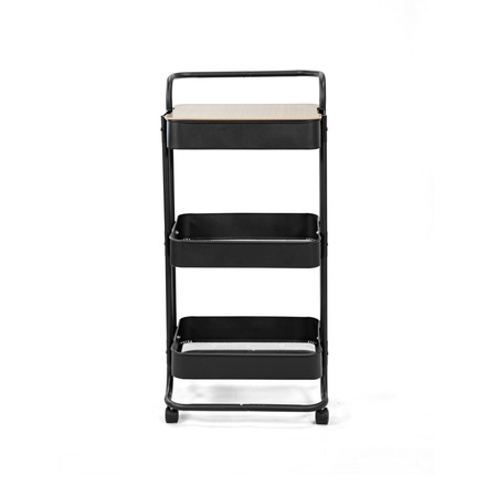 Raft pe roti, 3 rafturi, metal negru, 90x43x42cm, cu organizator inclus ...