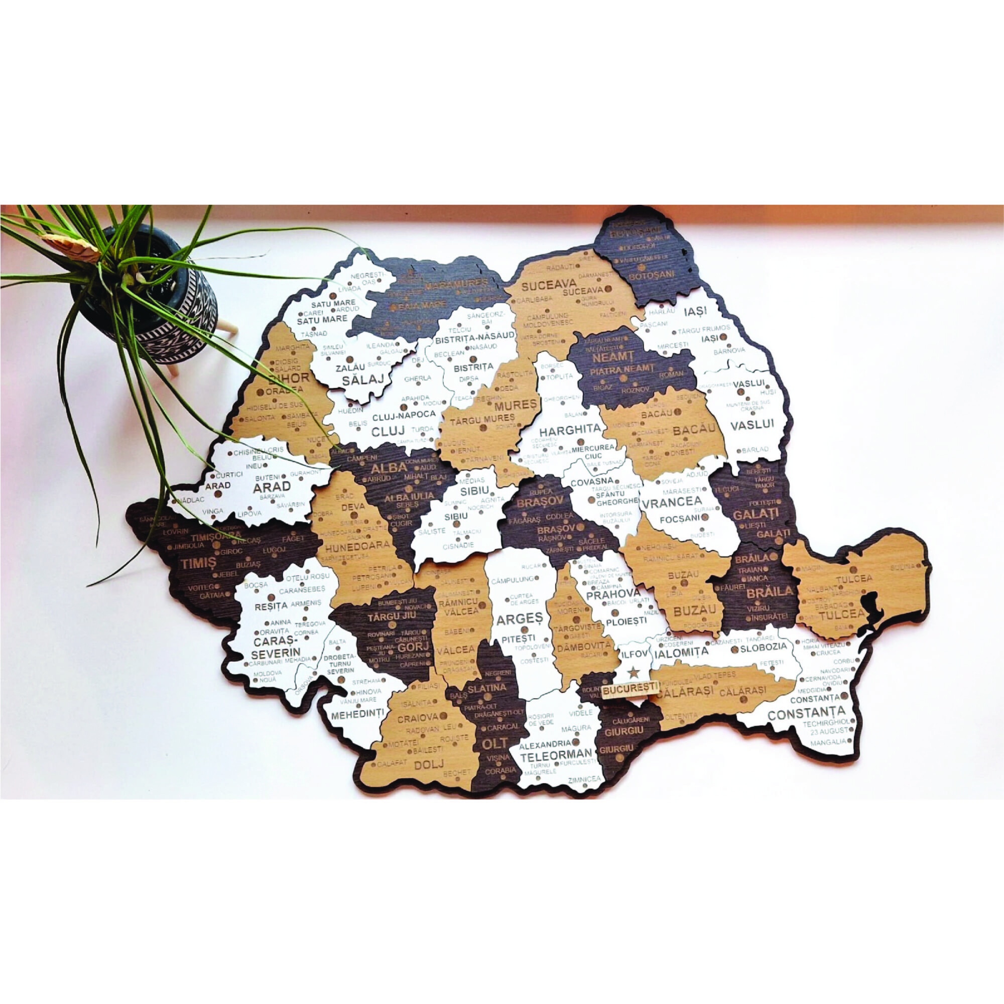 Puzzle Harta Romania Lemn, 3D, 42 Piese, 50 x 38 cm, Baza Lemn - eMAG.ro