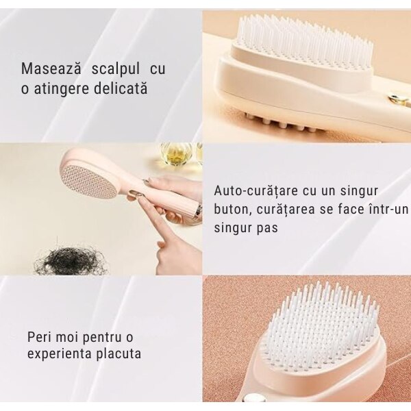 Perie de Par Telescopica 2 in 1 cu Auto-Curatare si Buton Retractabil ...