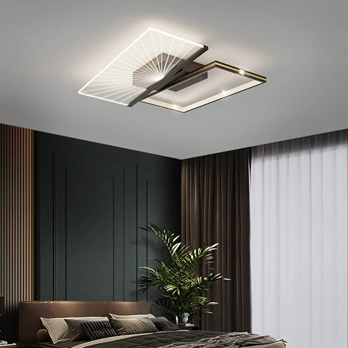 Lustra LED, telecomanda inclusa, neagra cu auriu, patrata, 38W, trei ...