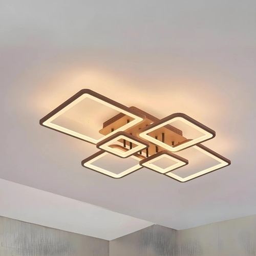 Lustra LED cu 3 tipuri de lumina si telecomanda, maro, patrata, 228W ...