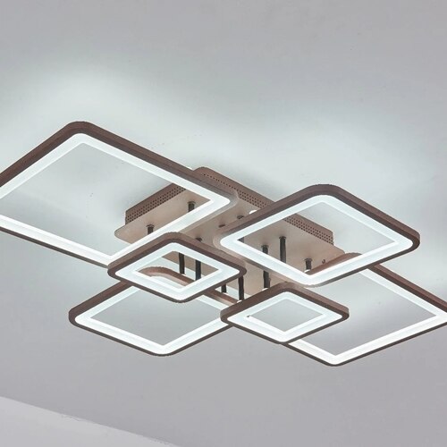 Lustra LED cu 3 tipuri de lumina si telecomanda, maro, patrata, 228W ...