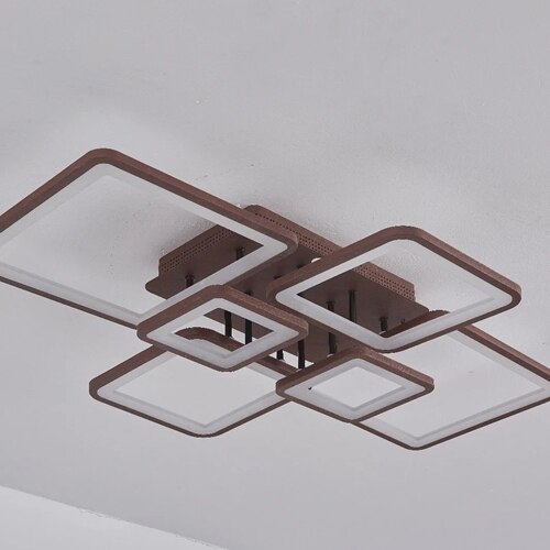 Lustra LED cu 3 tipuri de lumina si telecomanda, maro, patrata, 228W ...