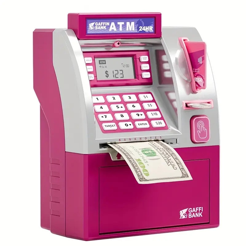 Pusculita ATM pentru copii cu functie PIN si card de debit, pusculita ...