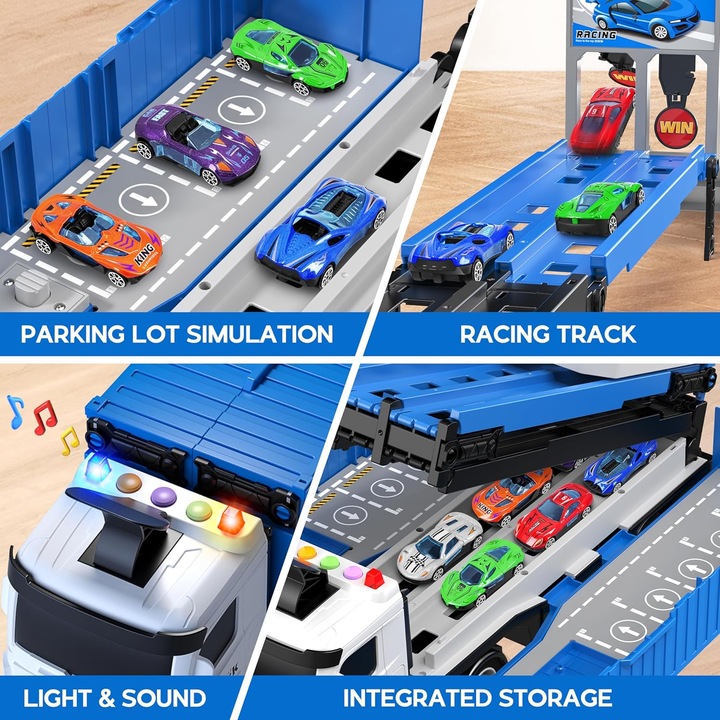 Set camion trailer de jucarie pentru copii 9 in 1 JFYU®, carucior ...