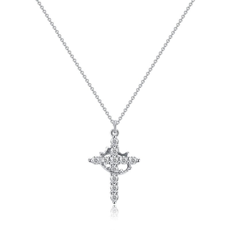 Colier cruce cu diamant, pandantiv din zirconiu cubic 14k, bijuterii ...